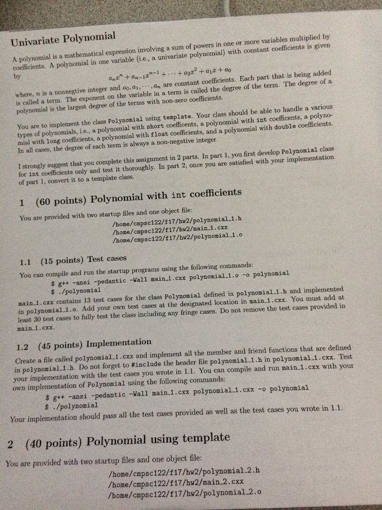 Solved Univariate Polynomial A polynomial is a mathematical | Chegg.com