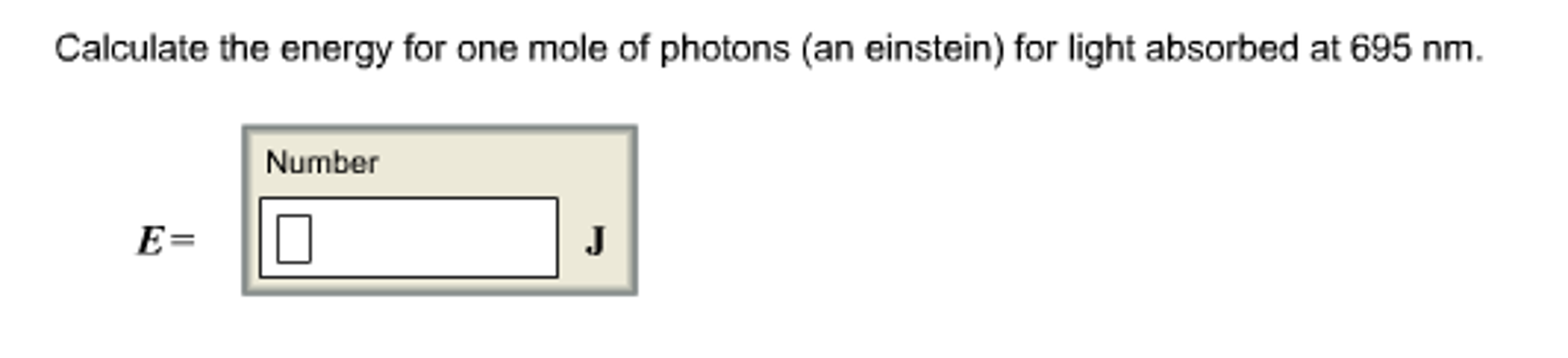 Solved Calculate the energy for one mole of photons (an | Chegg.com