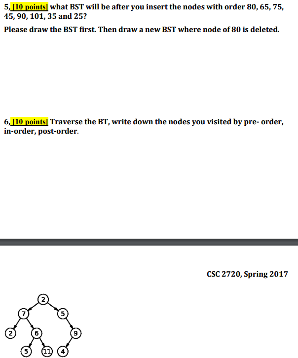 Solved 5, 10 points what BST will be after you insert the | Chegg.com