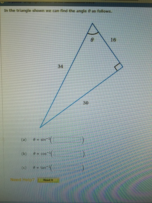 Solved In a triangle shown we can find the angle ? as | Chegg.com
