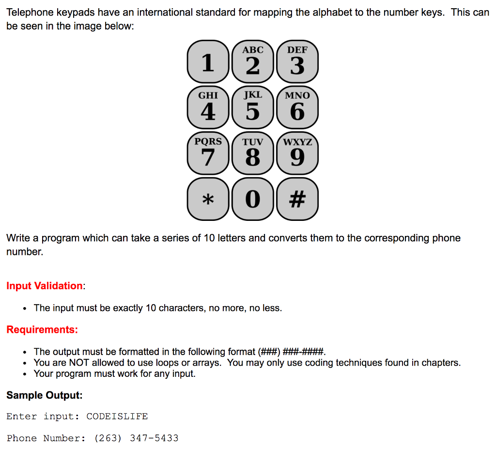 Solved Telephone keypads have an international standard for | Chegg.com