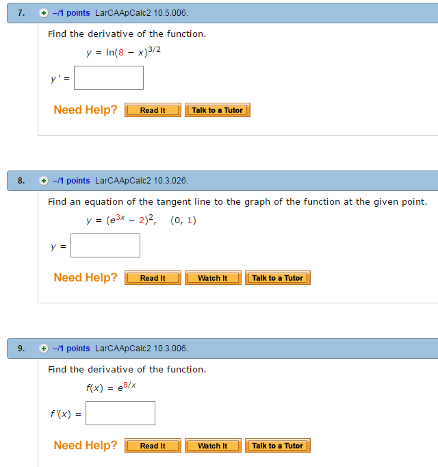Solved Find The Derivative Of The Function Y Ln 8 Chegg