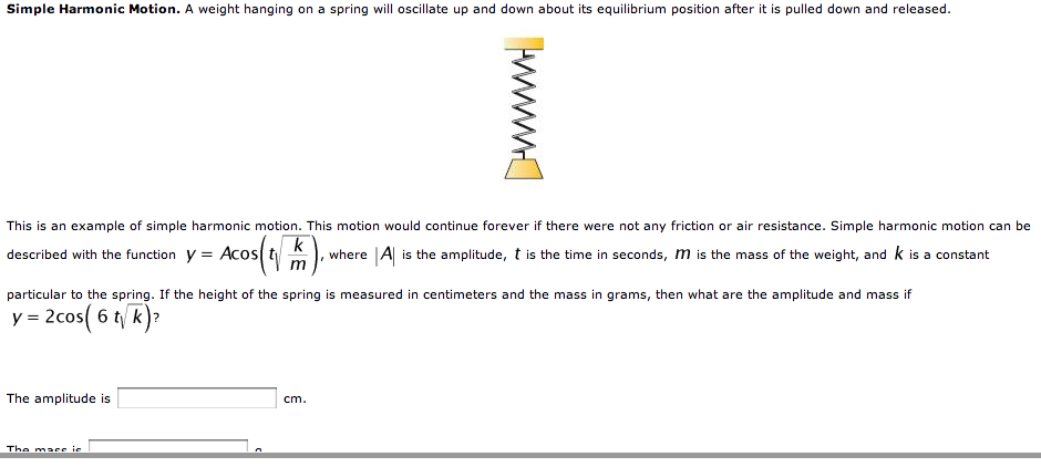 Simple Harmonic Motion. A weight hanging on a spring | Chegg.com