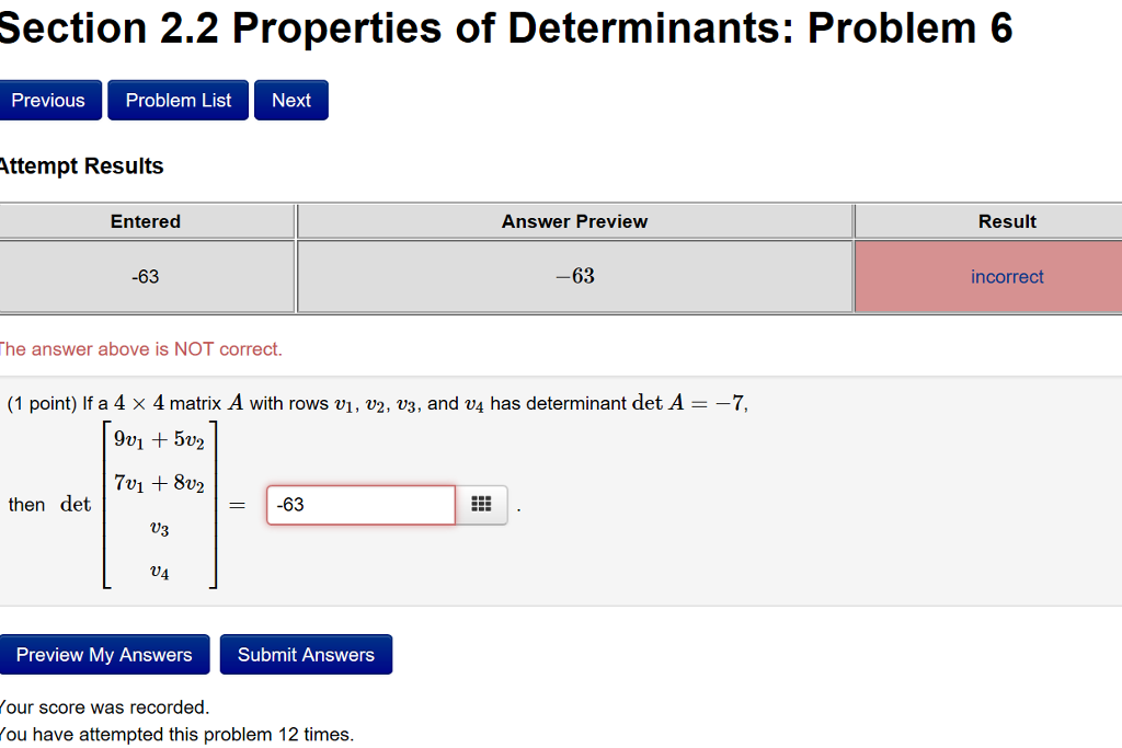 Solved Section 2.2 Properties of Determinants: Problem 6 | Chegg.com