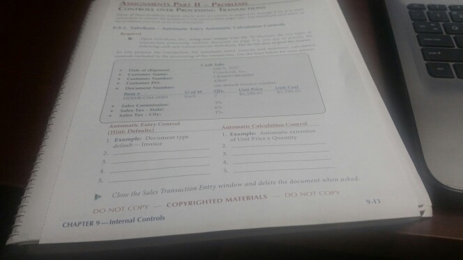 e Sales c Automatic Entry Control (Eti nt?Defaults) | Chegg.com