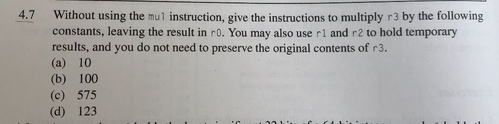 Solved 4.7 Without using the mul instruction, give the | Chegg.com