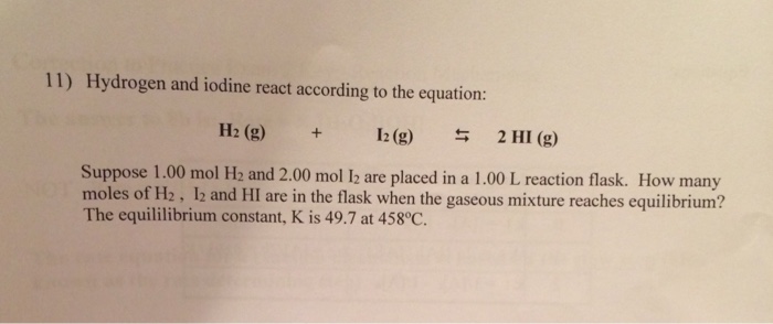 Solved Hydrogen and iodine react according to the equation: | Chegg.com