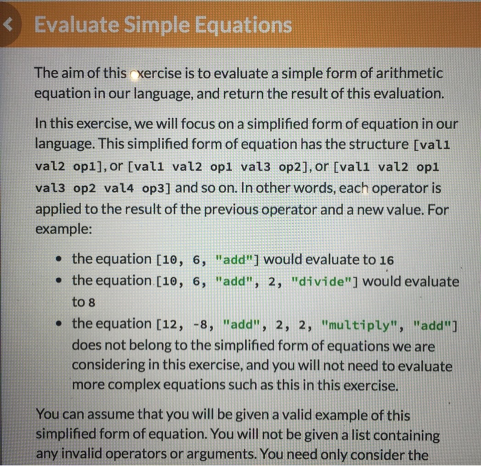 Solved Evaluate Simple Equations The aim of this xercise is | Chegg.com Solved Evaluate Simple Equations The aim of this xercise is | Chegg.com