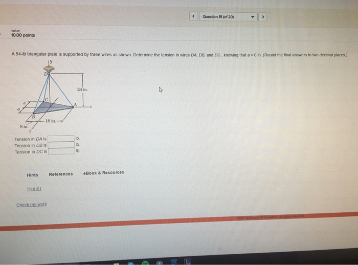 Solved A 54-bit triangular plate is supported by three wire | Chegg.com