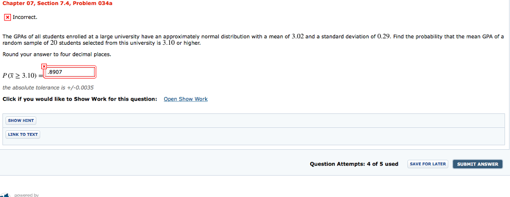 Solved Chapter 07, Section 7.4, Problem 034a Incorrect. The | Chegg.com