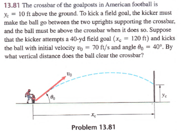 Solved 13.81 The crossbar of the goalposts in American | Chegg.com