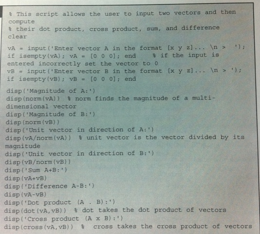 % This script allows the user to input two vectors | Chegg.com