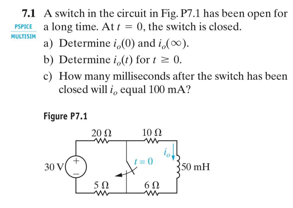 Solved 7.1 A switch in the circuit in Fig. P7.1 has been | Chegg.com
