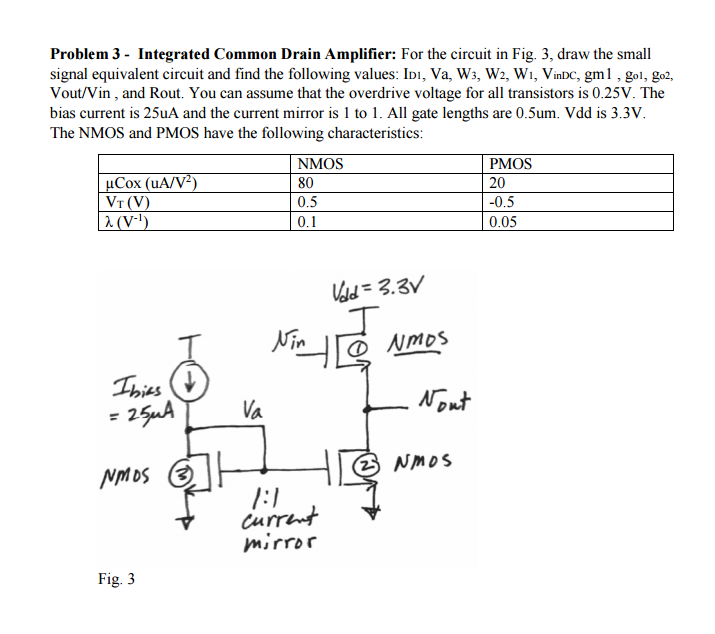 Solved Integrated Common Drain Amplifier: For the circuit in | Chegg.com