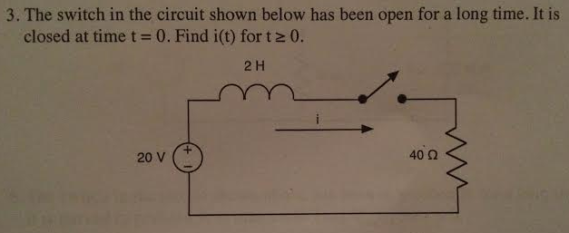 Solved The switch in the circuit shown below has been open | Chegg.com