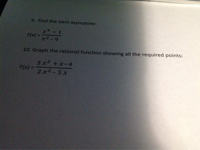 Solved Find the slant asymptote:F(x) = x^3 - 1/x^2 -9 Graph | Chegg.com
