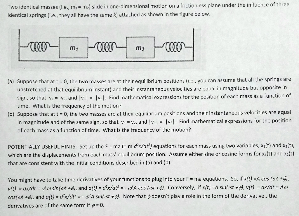 Solved Two identical masses (i.e., m_1= m_2) slide in | Chegg.com