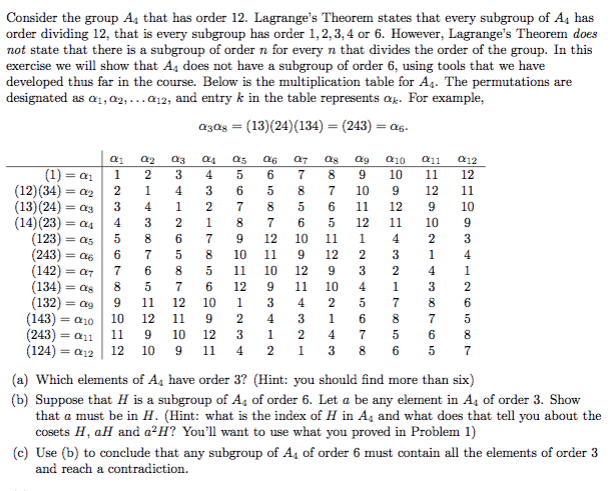Solved Consider the group As that has order 12. Lagrange's | Chegg.com