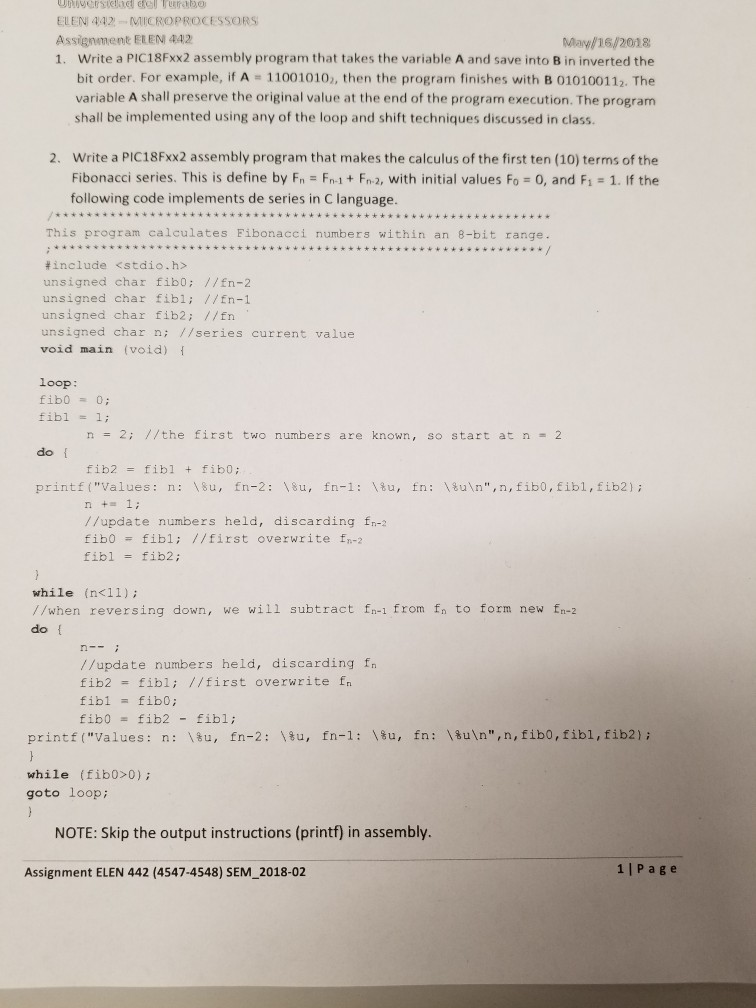 Solved Elen 442 Microprocessors Assignment Elem 442 May 