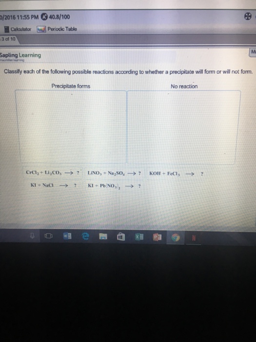 Solved Classify each of the following possible reactions | Chegg.com