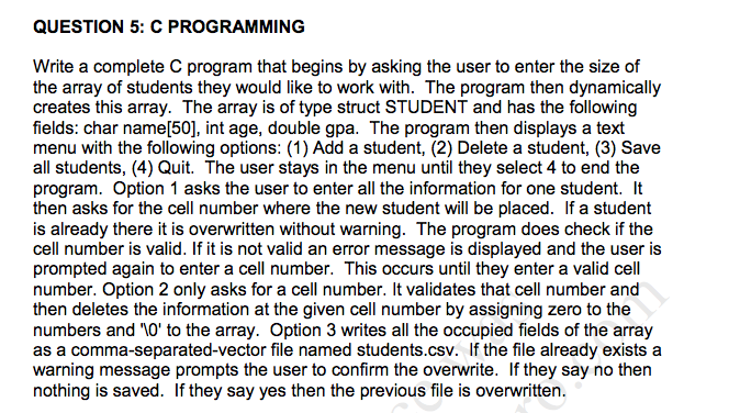 Solved QUESTION 5: C PROGRAMMING Write a complete C program | Chegg.com