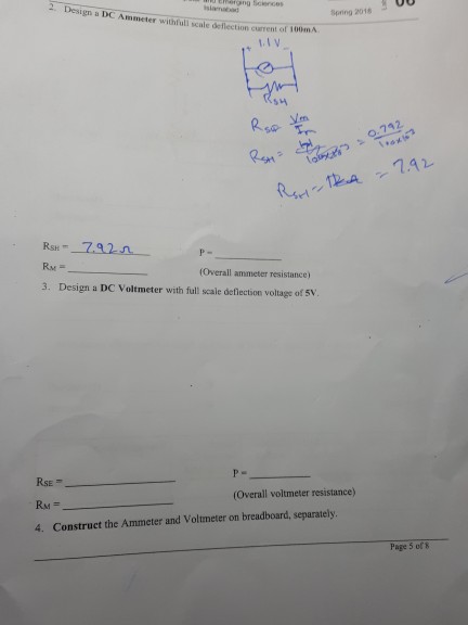 Solved 2. Design a DC Ammeter withfull scale deflection | Chegg.com