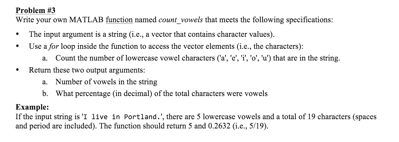 Solved Write your own MATLAB function named count vowels | Chegg.com Solved Write your own MATLAB function named count vowels | Chegg.com
