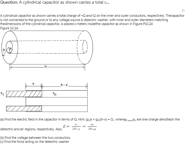 A cylindrical capacitor as shown carries a total c... | Chegg.com