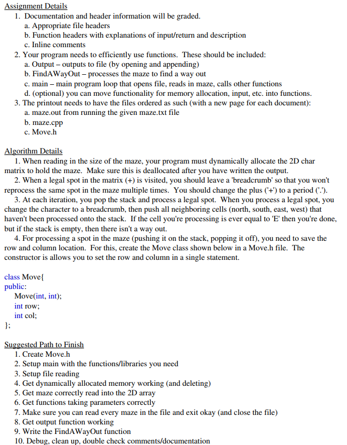 Assignment #9: Using a stack, backtracking Given an | Chegg.com