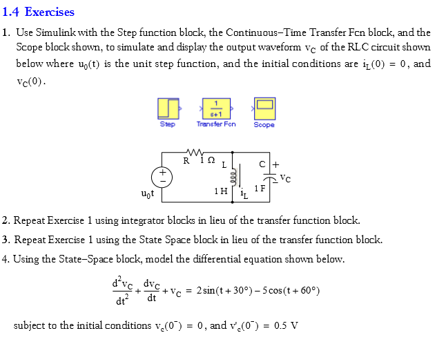 1.4 Exercises 1. Use Simulink with the Step function | Chegg.com