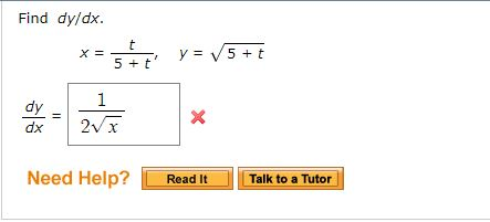 Solved Find dy/dx dy. = Need Help? Read It Talk to a Tutor | Chegg.com