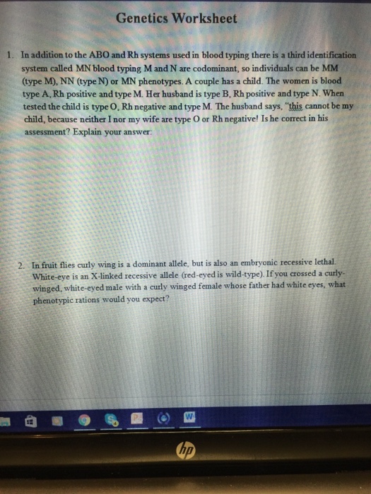 Solved Genetics Worksheet 1. In addition to the ABO and Rh | Chegg.com