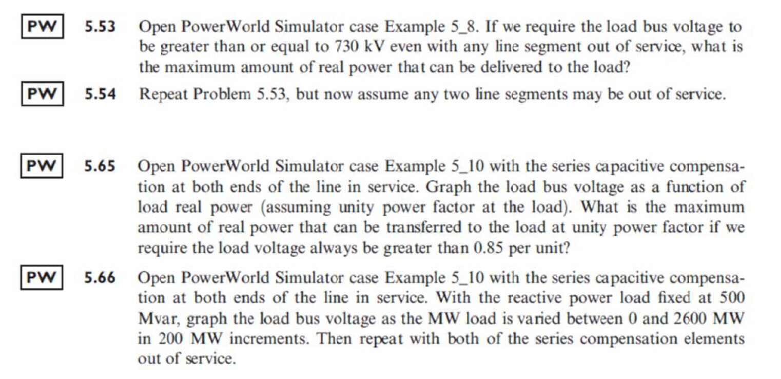 Open Power World Simulator case Example 5_4 and graph | Chegg.com