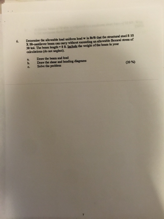 Solved Determine the allowable toad uniform load w in lb/ft | Chegg.com