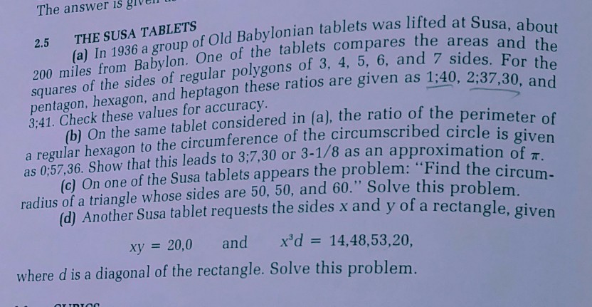 Solved The answer is givell THE SUSA TABLETS (a) In 1936 a | Chegg.com
