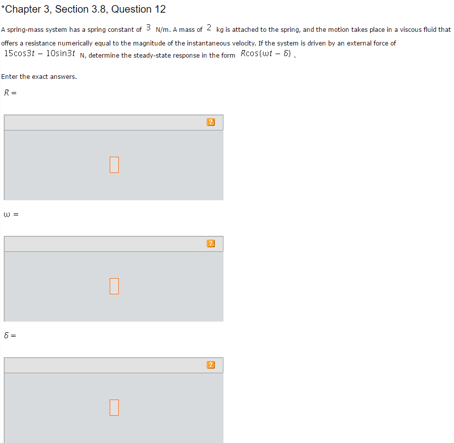 Solved A spring-mass system has a spring constant of 3 N/m. | Chegg.com
