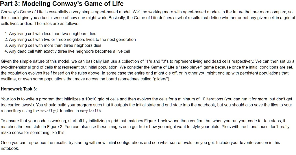 Solved Part 3: Modeling Conway's Game of Life Conway's Game | Chegg.com