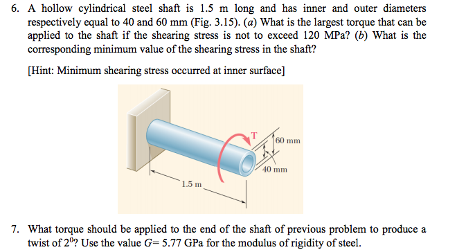 Solved A hollow cylindrical steel shaft is 1.5 m long and | Chegg.com