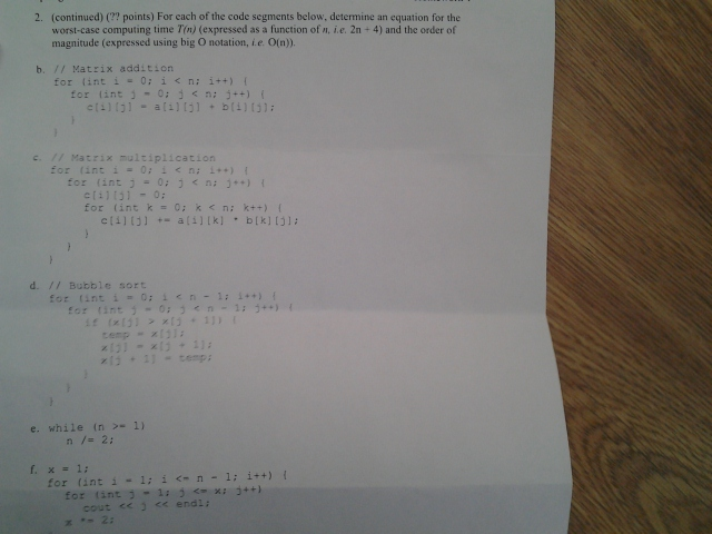Solved For each of the code segments below, determine an | Chegg.com
