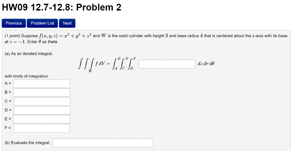 Solved HW09 12.7-12.8: Problem 2 Previous Problem List Next | Chegg.com