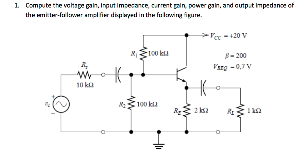 Solved Compute the voltage gain, input impedance, current | Chegg.com