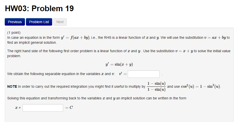 Solved In case an equation is in the form y = f(ax + by), | Chegg.com