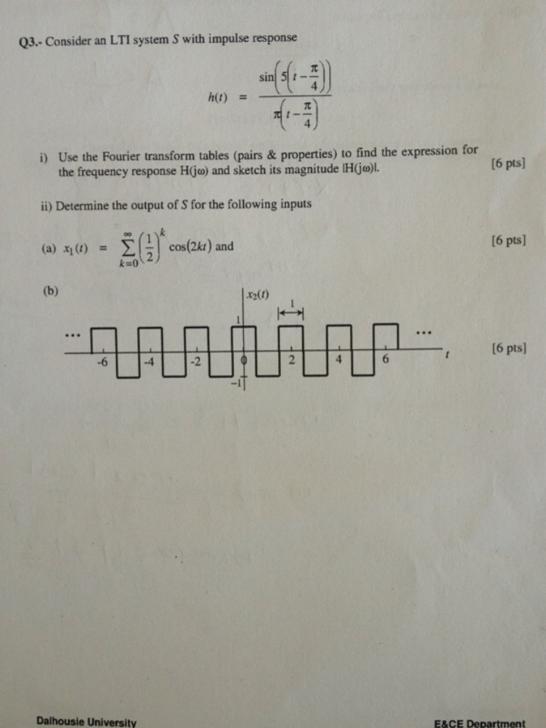 Consider an LTI system 5 with impulse response Use | Chegg.com