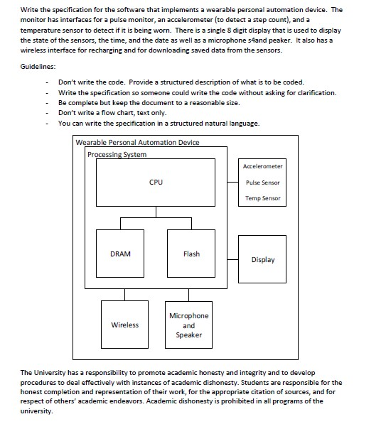 Solved Write the specification for the software that | Chegg.com