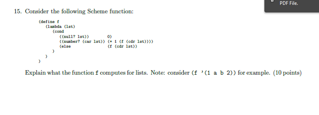 Consider the following Scheme function: (define f | Chegg.com
