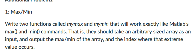 Solved Max/Min Write two functions called mymax and mymin | Chegg.com