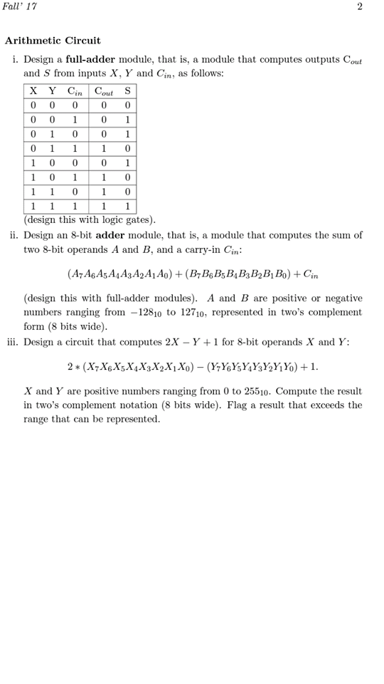 Solved Arithmetic Circuit i. Design a full-adder module, | Chegg.com