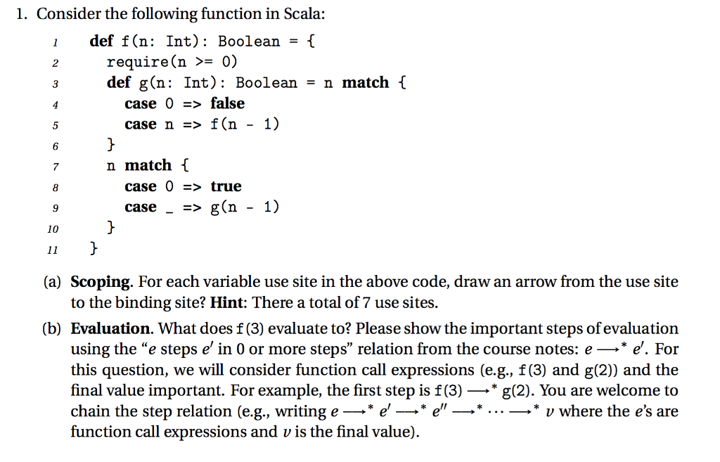 Solved (a) Scoping.For each variable use site in the above | Chegg.com
