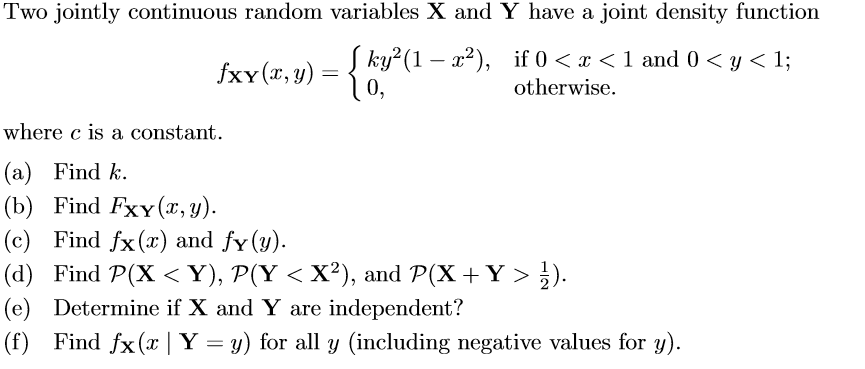 Solved Two jointly continuous random variables X and Y have | Chegg.com