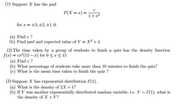 Solved Suppose X has the pmf P(X = x) = c/1 + x2 for x = | Chegg.com